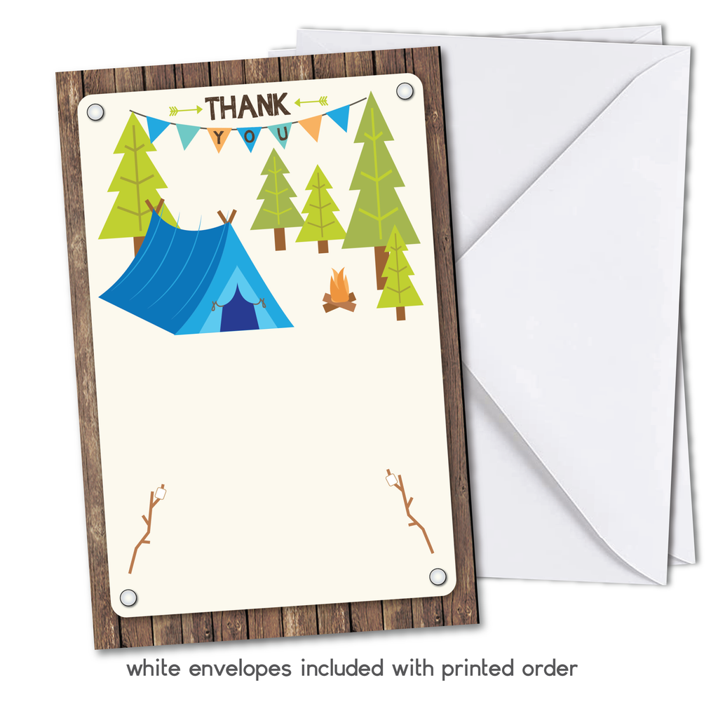 Camping Birthday Thank You Cards w/ Free Envelopes - Blue Tent – LMT CREATIVE