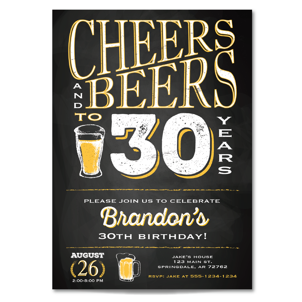 Cheers and Beers to 30 Years Birthday Invitation - 30th Birthday Party ...