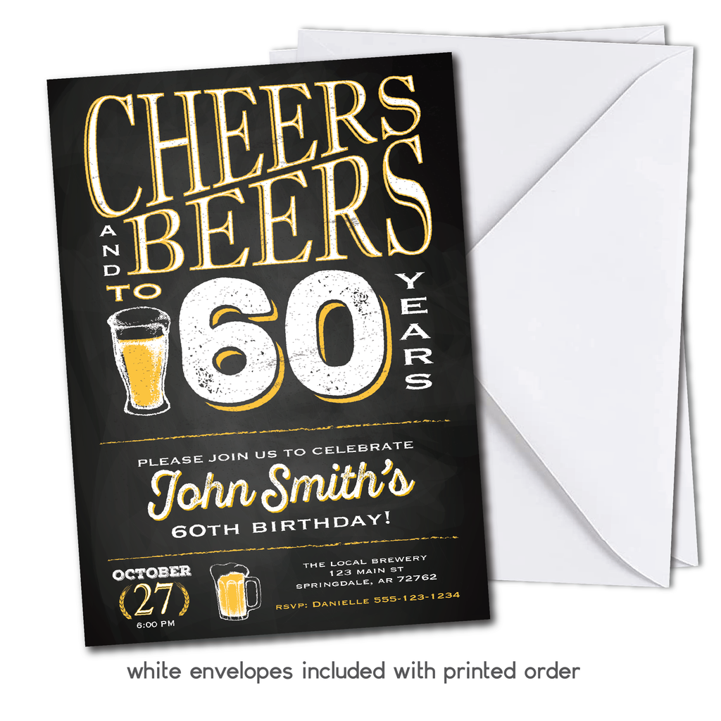 Cheers and Beers to 60 Years Birthday Invitation - 60th Birthday Party ...