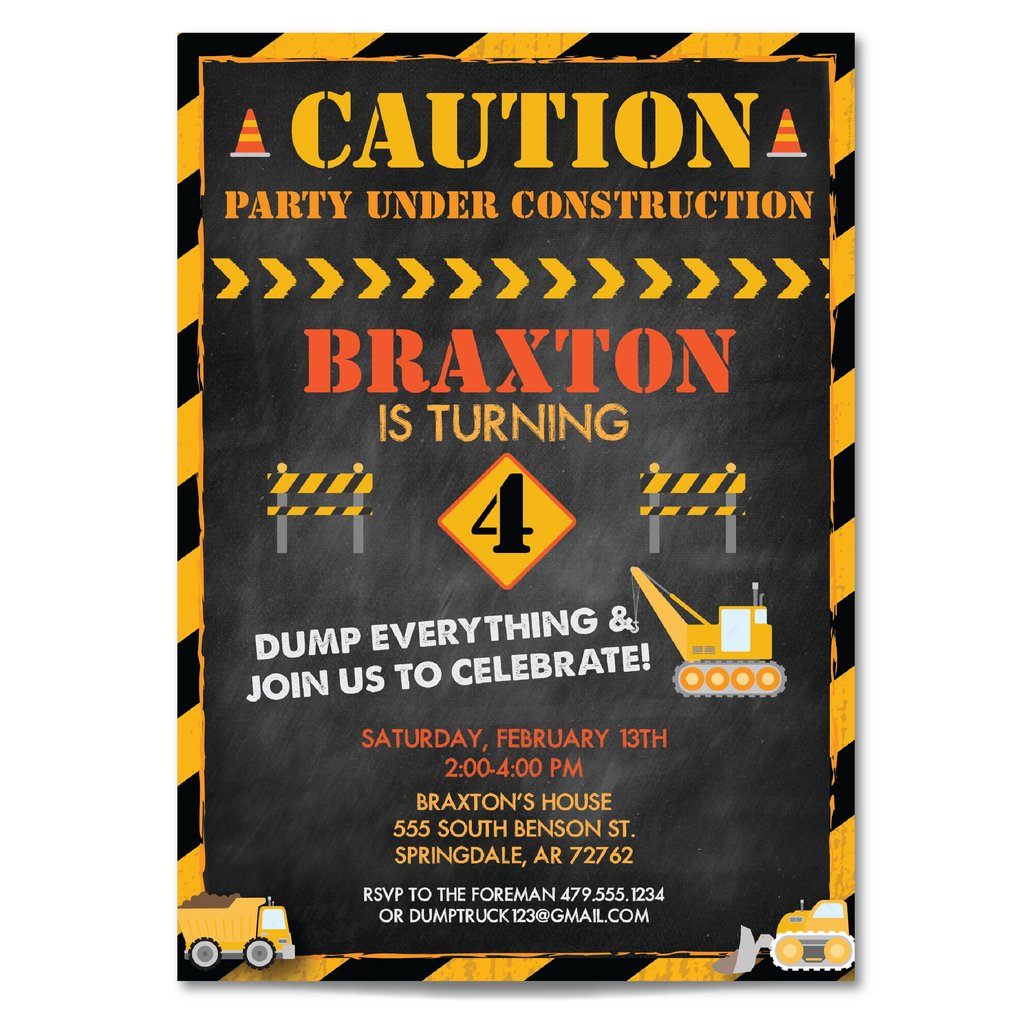 Kids Construction Birthday Invitation - Construction Site Party Invite ...
