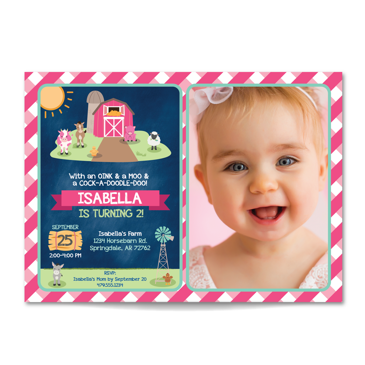 Kids Farm Themed Birthday Invitation - Girls On the Farm Pink Party In ...