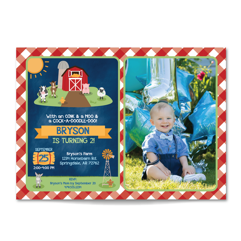 Kids Farm Themed Birthday Invitation - On the Farm Party Invite w/ Pho ...