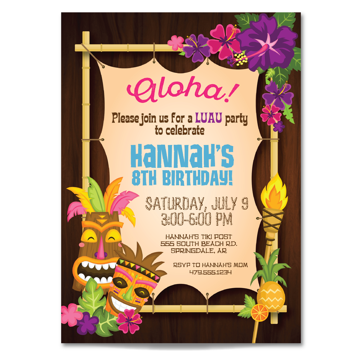 Kids Luau Birthday Invitation - Luau Party Invite – LMT CREATIVE